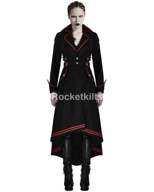 Punk Rave Womens Steampunk Military Coat Long Black Jacket